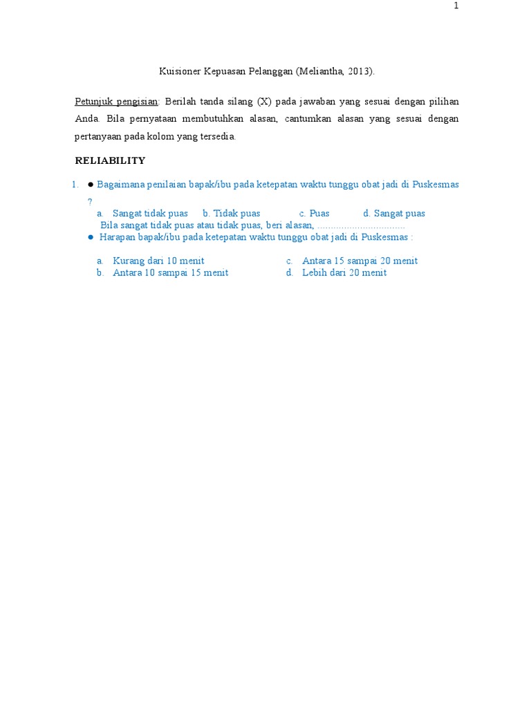 Kuisioner Kepuasan Pelanggan | PDF