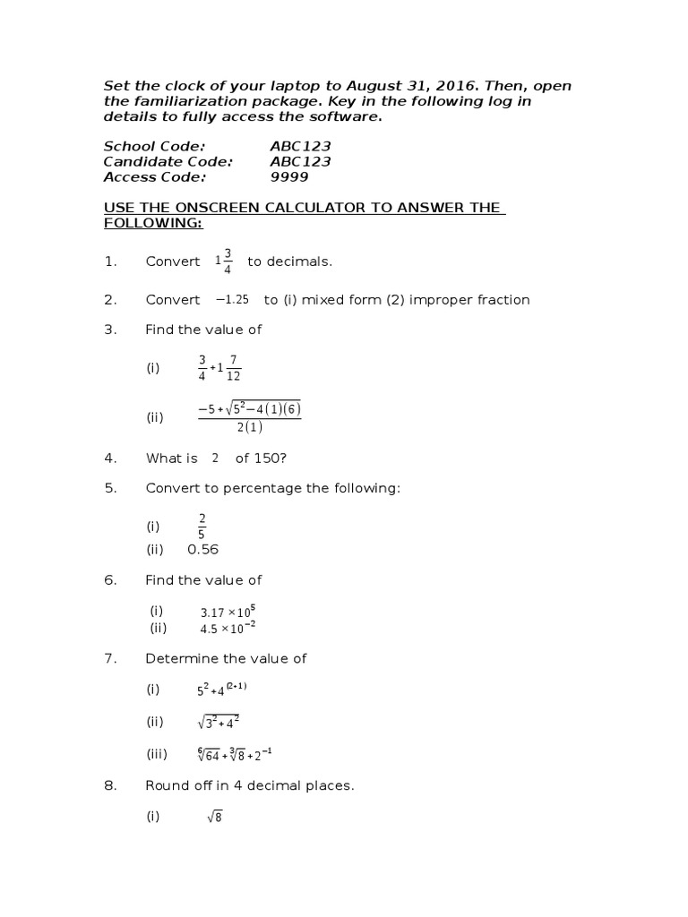 Onscreen Calculator Exercise - Edited | PDF | Games & Activities ...