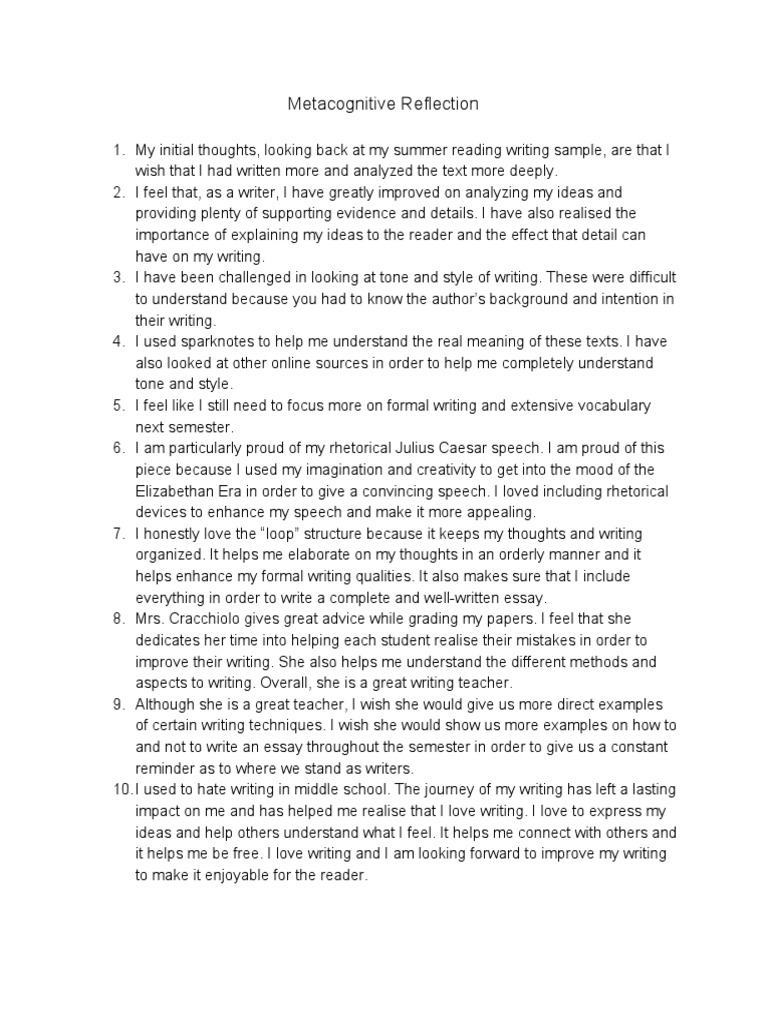 Metacognitivereflection | PDF | Language Arts & Discipline | Self ...