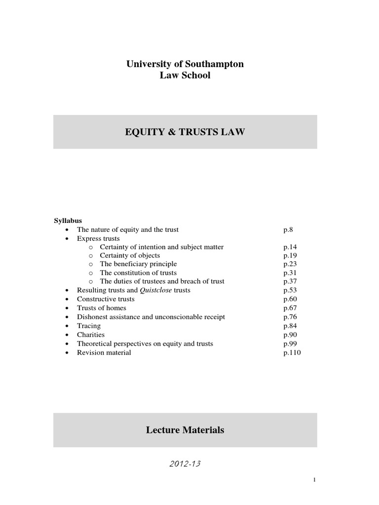Soton Equity and Trusts - Lecture Materials 12-13 | PDF | Trust Law ...