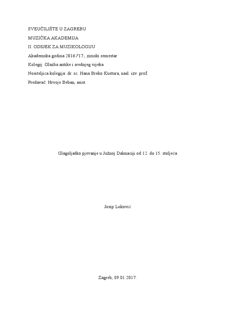 Glagoljaško Pjevanje 12.-15. St. | PDF