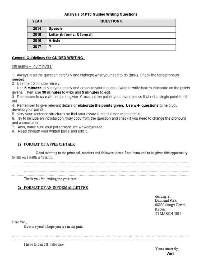 Analysis of PT3 Guided Writing Questions | PDF