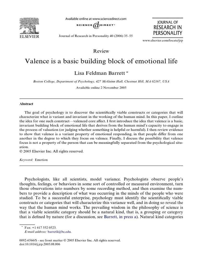 @ Barrett (2006) Valence | PDF | Affect (Psychology) | Emotions