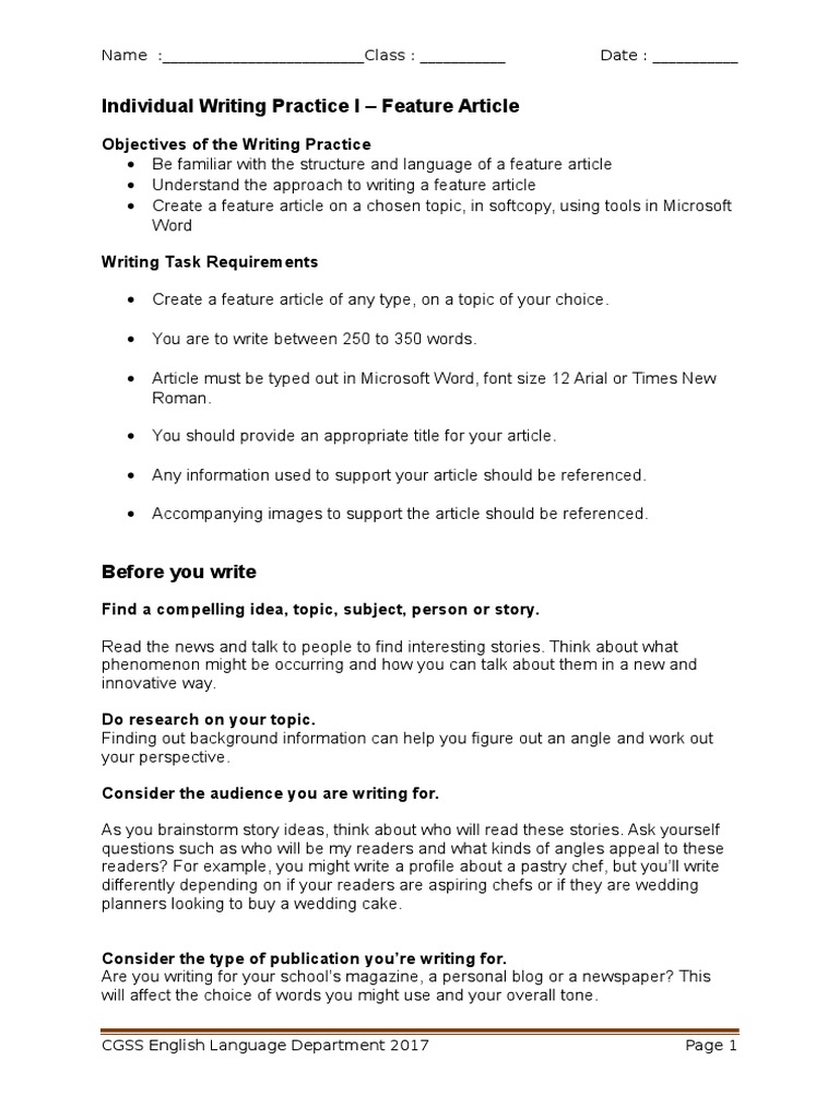 Feature Article Writing Practice I | PDF | Epistemology | Communication