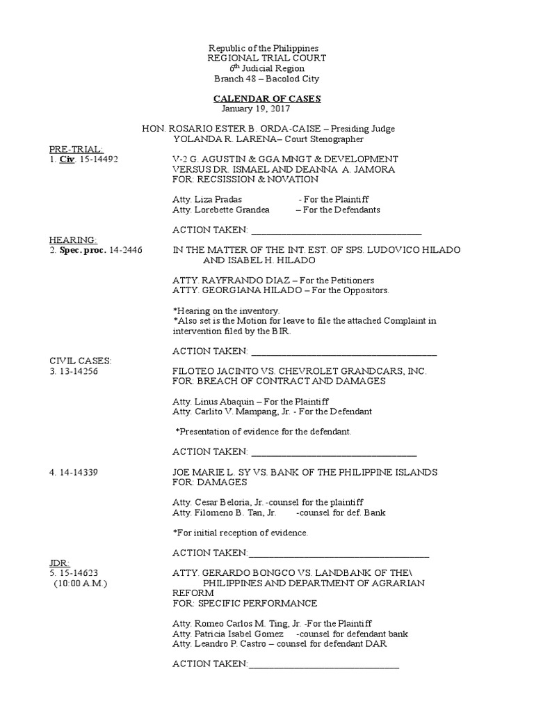 Court Cases Schedule - Jan 19, 2017 | PDF | Law | Social Science
