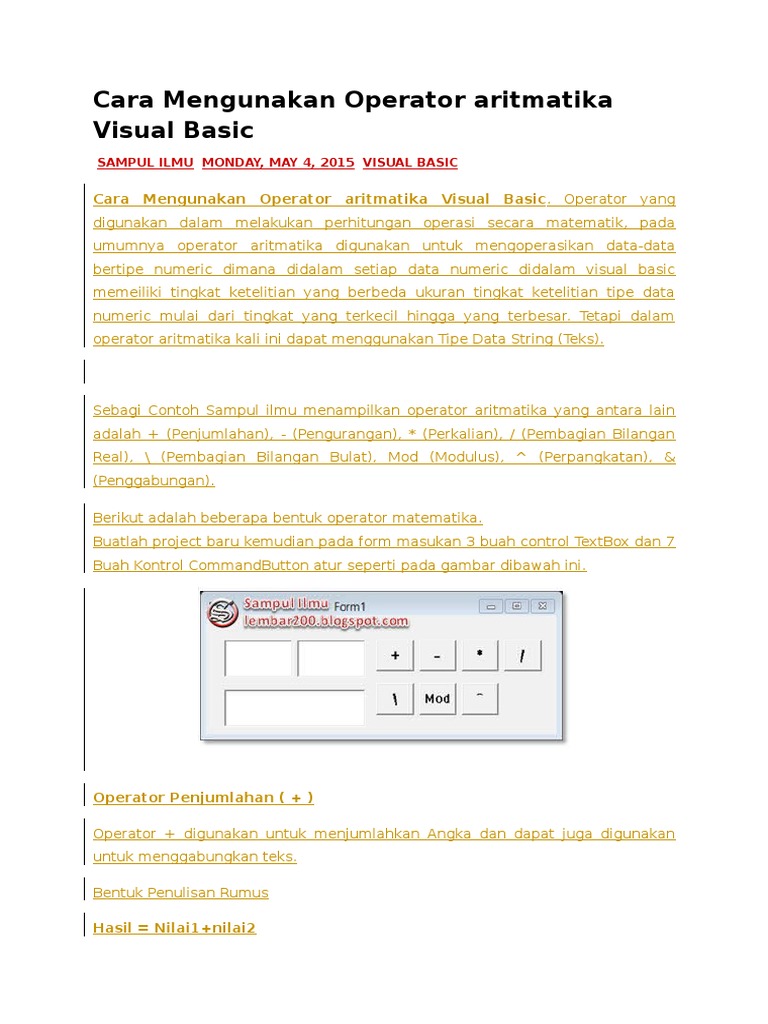 Operator Aritmatika Visual Basic | PDF