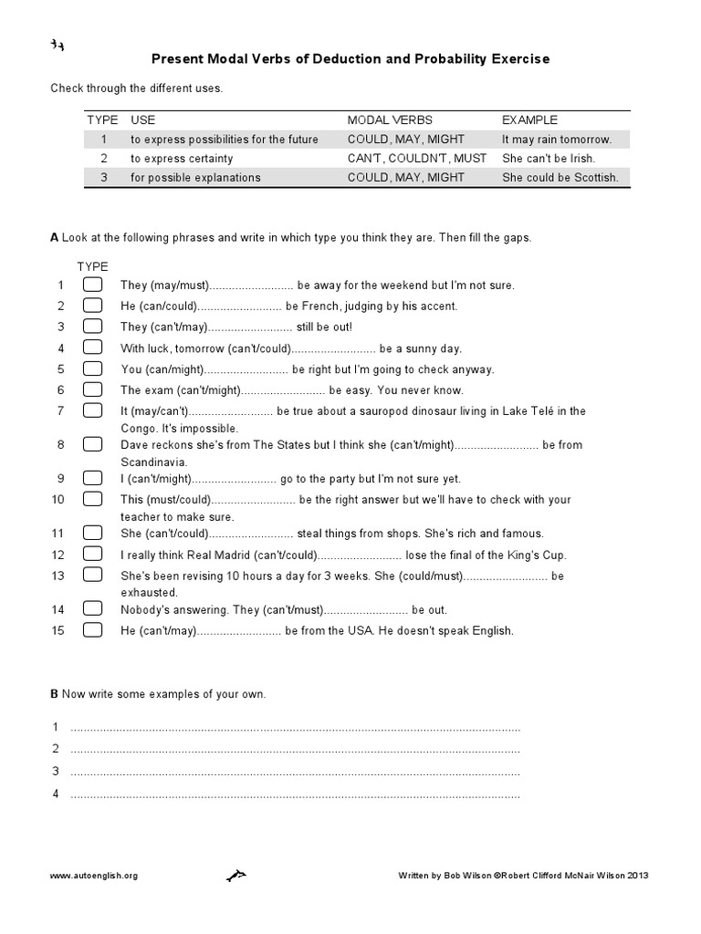 Modal Verbs of Probability-Exercises PDF | PDF | Verb | Onomastics