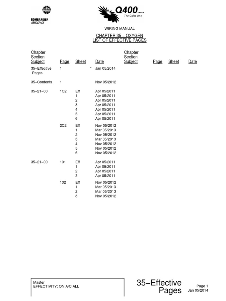 Chapter 35 Oxygen List of Effective Pages | PDF