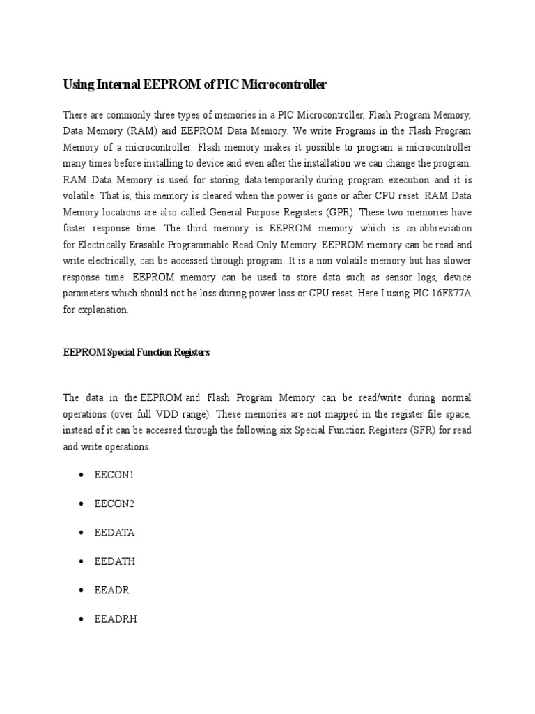 Using Internal Eeprom Of Pic Microcontroller Pdf Pic Microcontroller Computer Data Storage