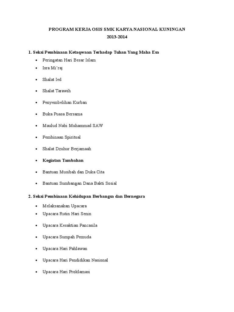 Program Kerja Osis SMK | PDF