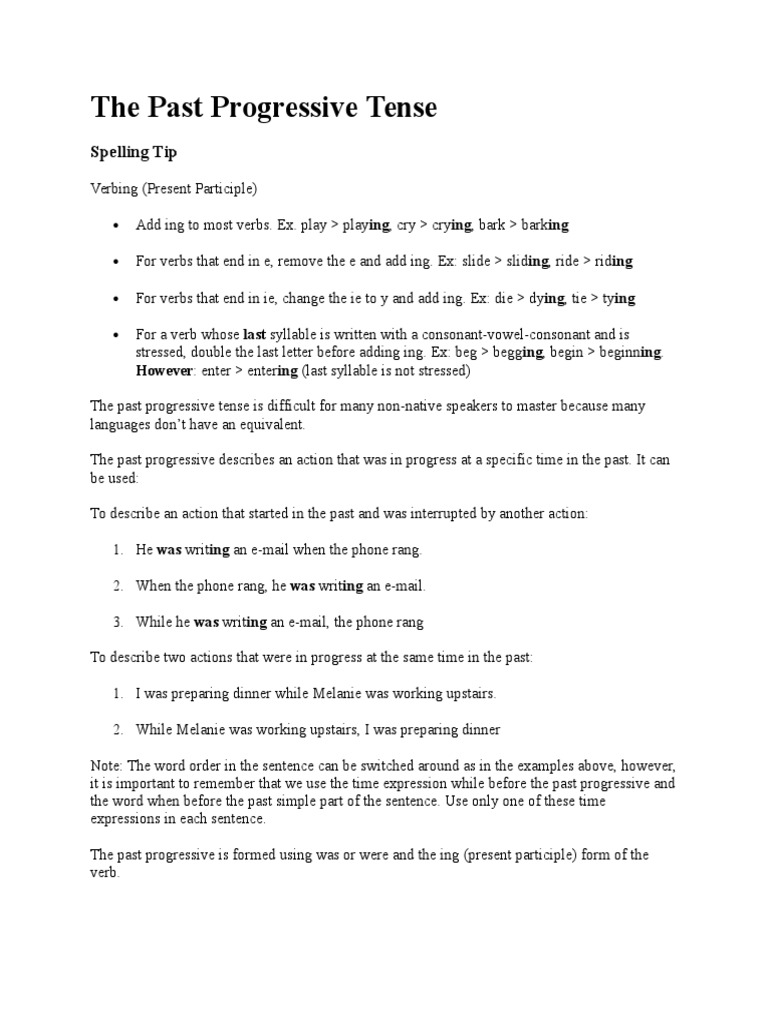 The Past Progressive Tense - Formation, Exercises | PDF | Question ...