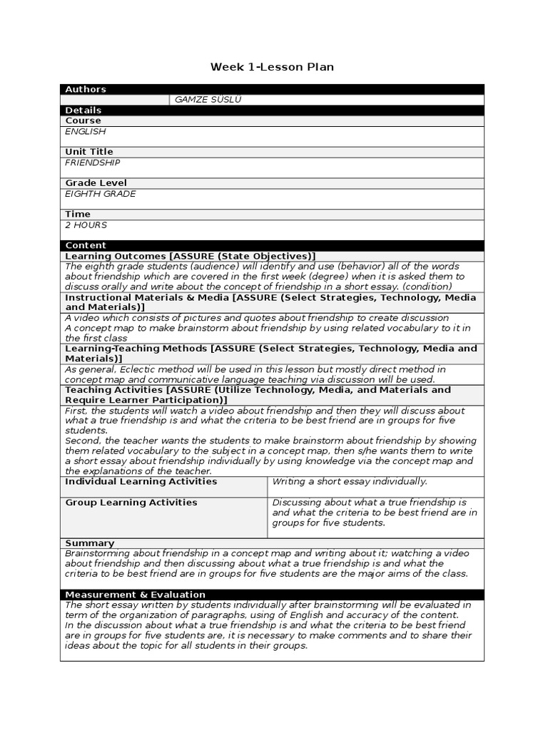 Week 1-Lesson Plan: Authors Details | PDF | Quality Of Life | Cognition