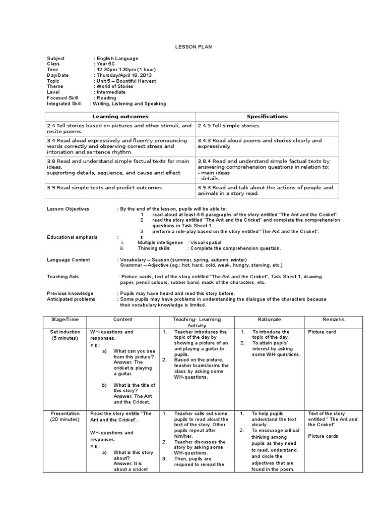 Lesson Plan | PDF | Reading Comprehension | Question