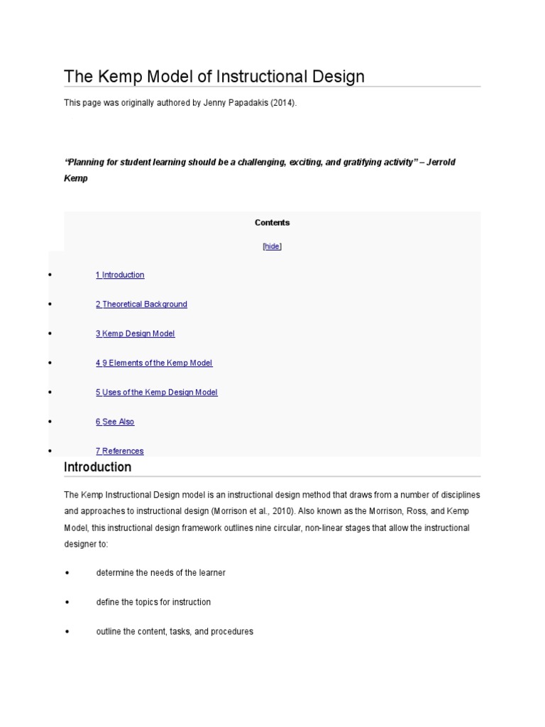 Overview of the Kemp Instructional Model | PDF | Instructional Design ...