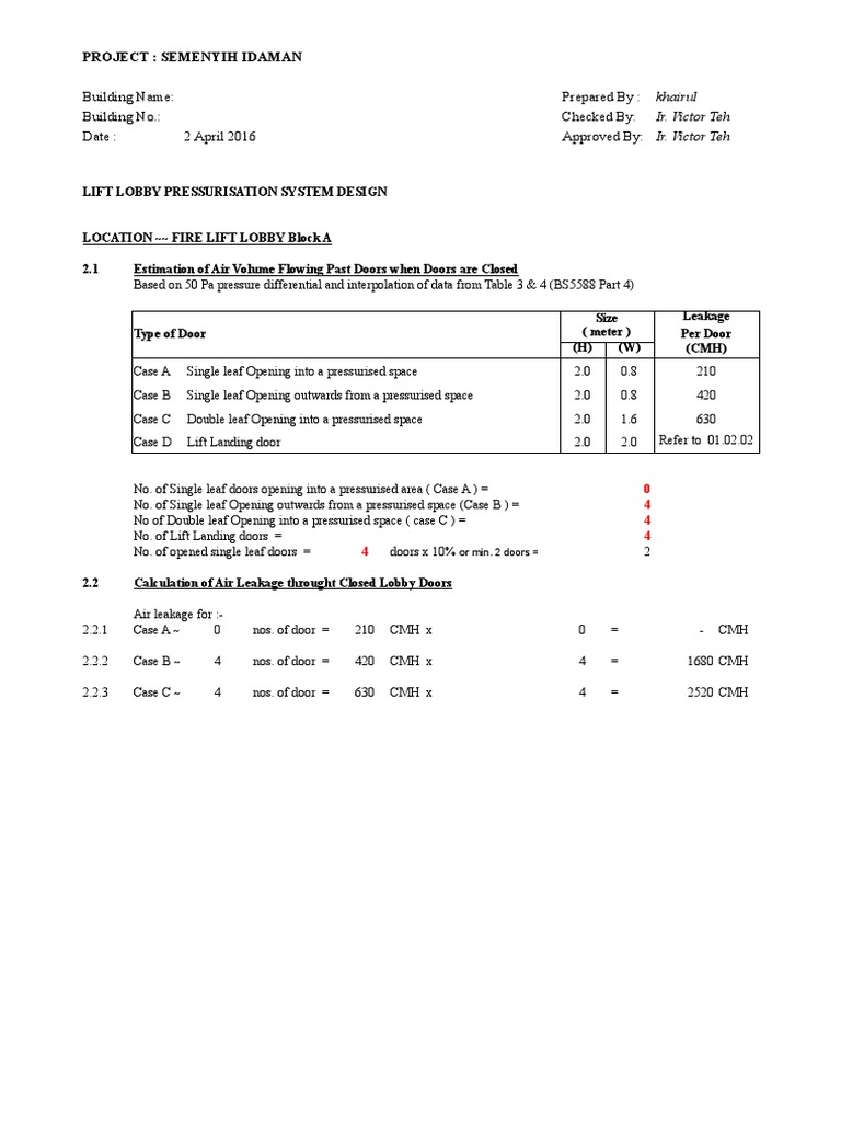 Lift Lobby Pressurisation Design Report | PDF | Civil Engineering ...
