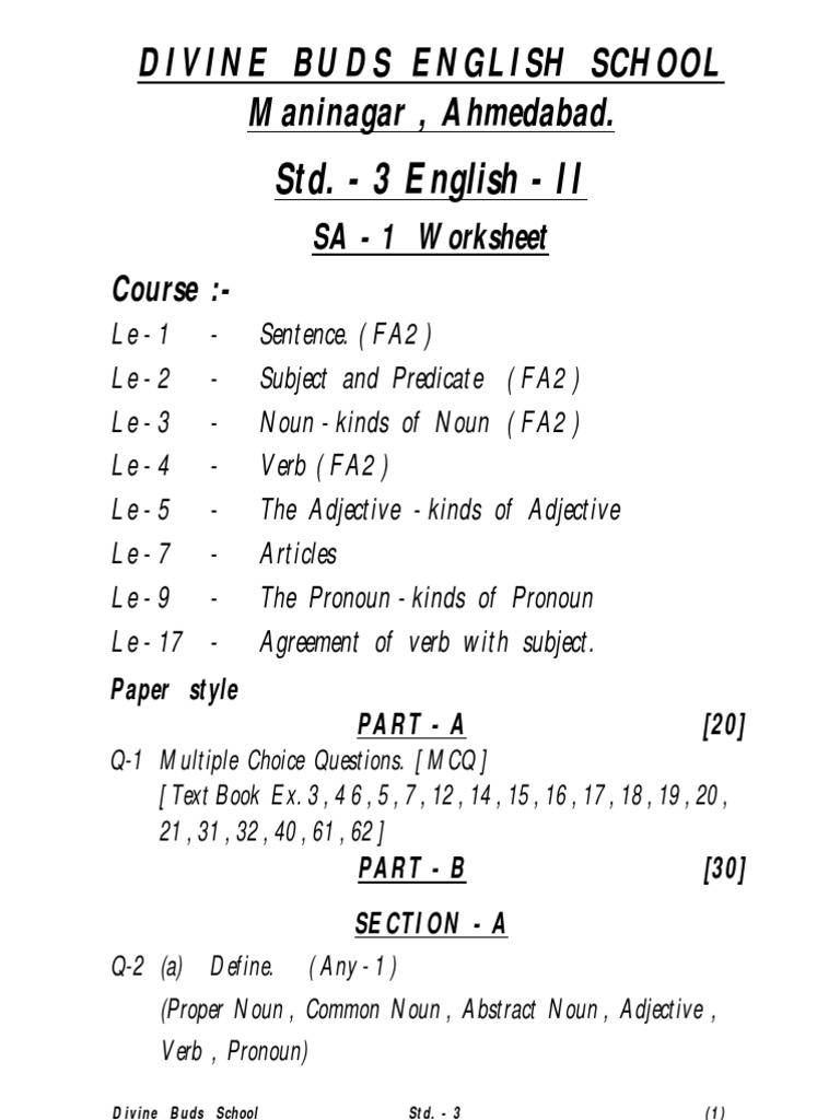 STD 3 Work Sheet | PDF | Adjective | Grammatical Number