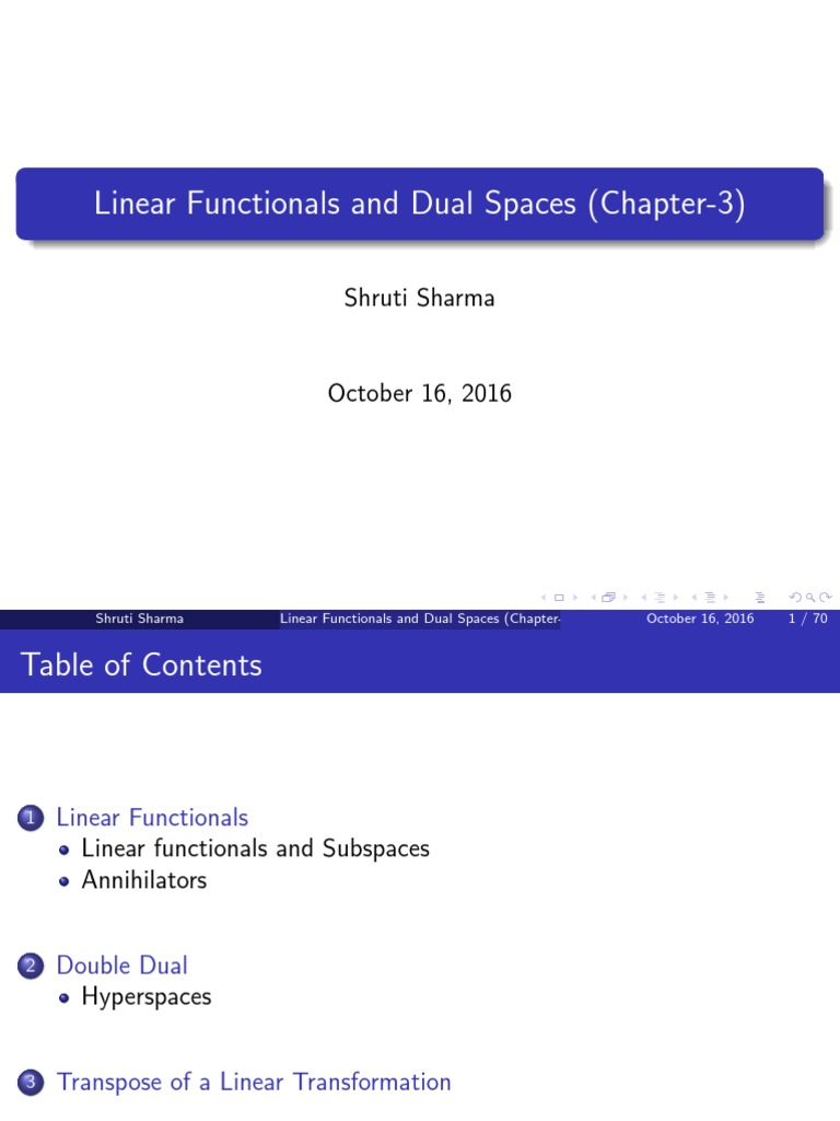 Linear Functionals and Dual Spaces Explained | PDF | Linear Subspace | Basis (Linear Algebra)