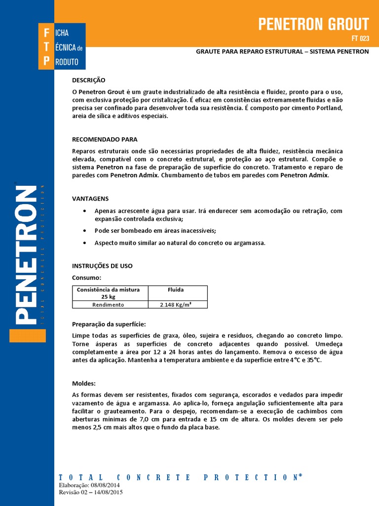 Ficha Tecnica Grout | PDF | Argamassa (alvenaria) | Concreto