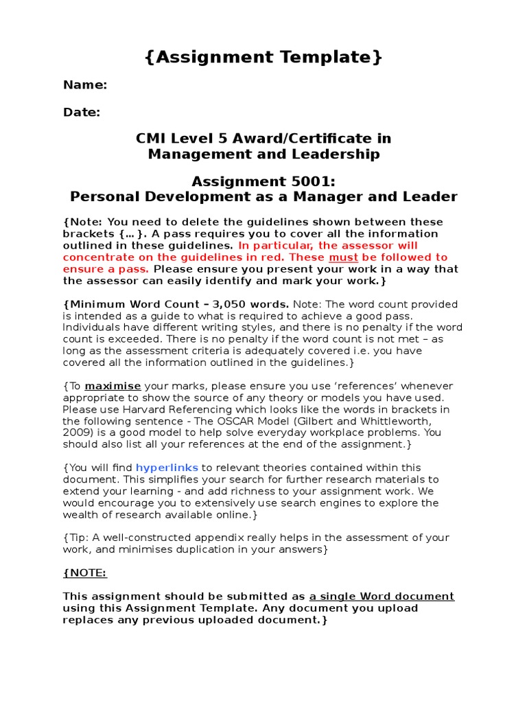 Assignment Template 5001 Personal Development As A Manager and Leader ...
