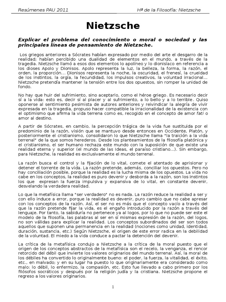 10 Nietzsche Resumen Selectividad | PDF | Friedrich Nietzsche | Moralidad