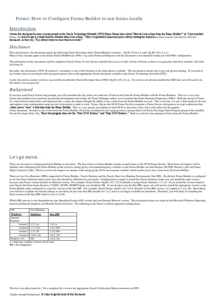 How To Configure Forms Builder To Run Forms Locally | PDF | Java ...