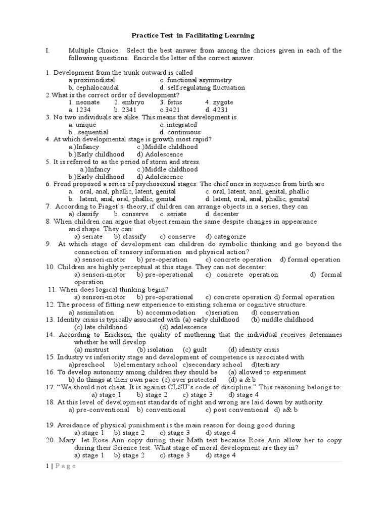Learning Facilitation Practice Test | PDF | Reinforcement | Classical ...