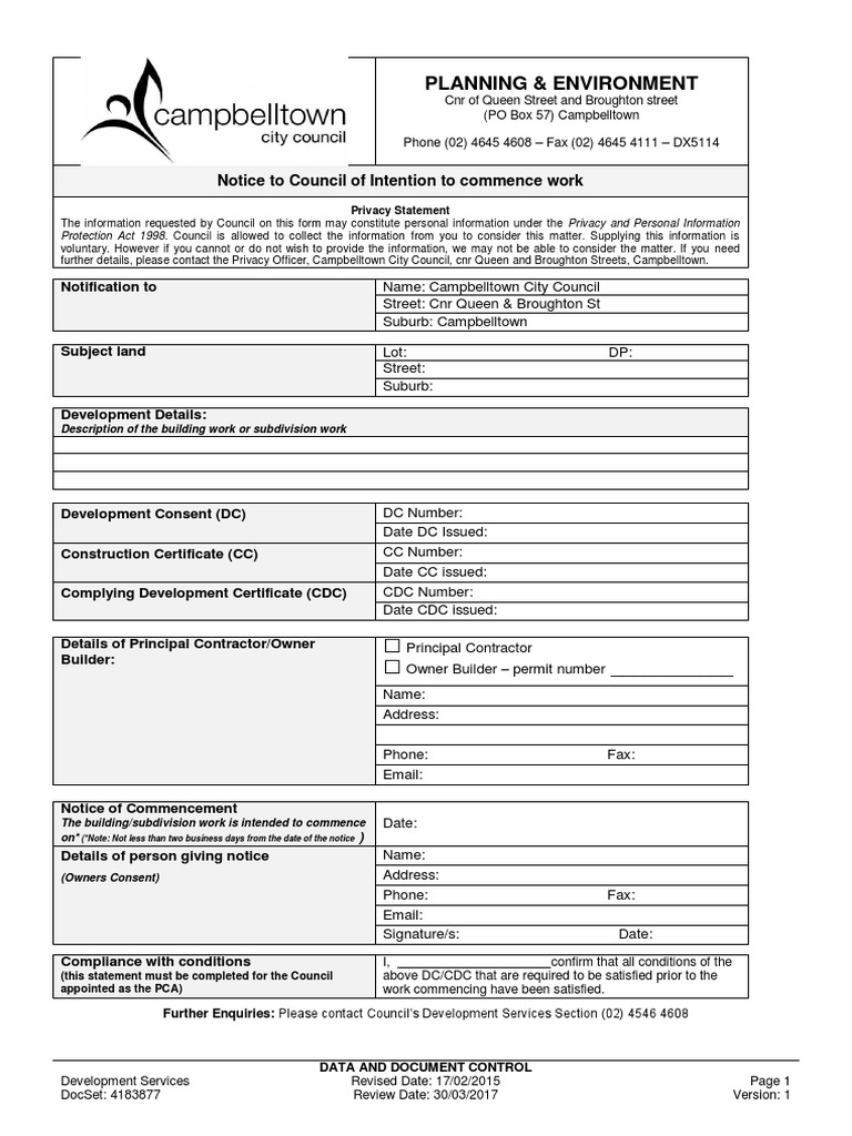Campbelltown Development Notice Form | PDF | Social Institutions | Social Science