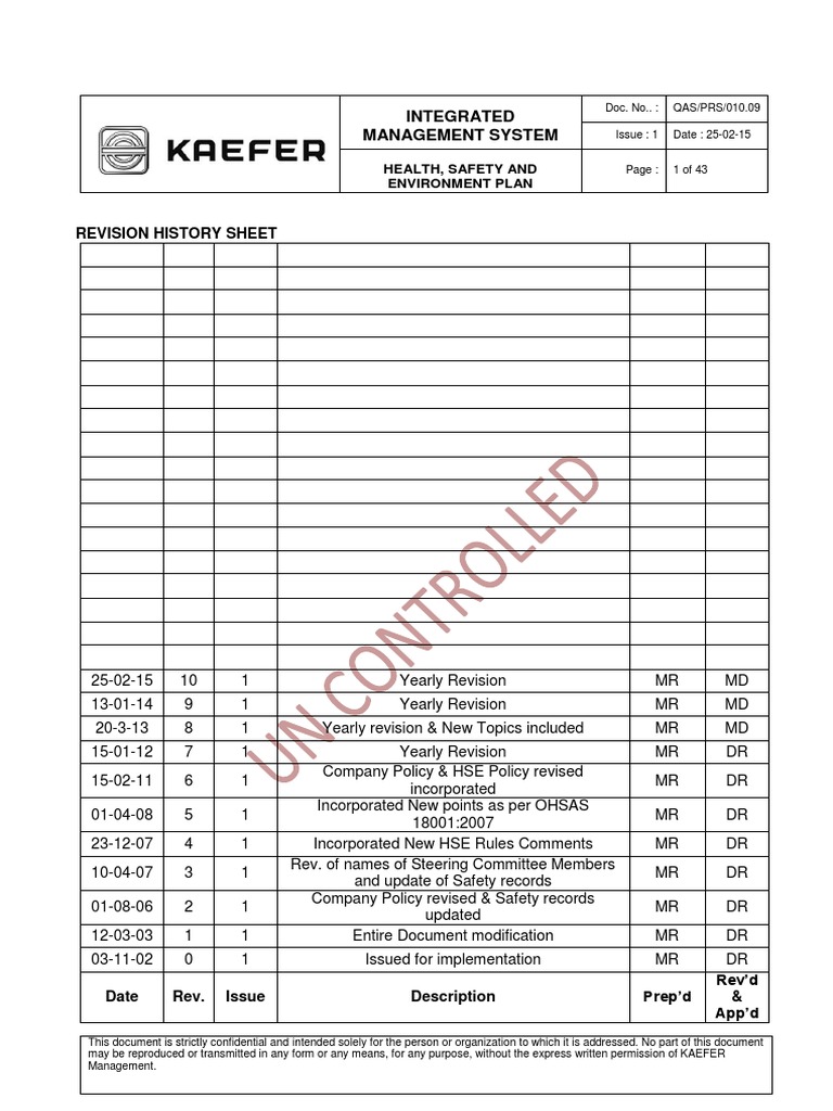 HSE Plan 2015 - Original PDF | PDF | Safety | Occupational Safety And ...