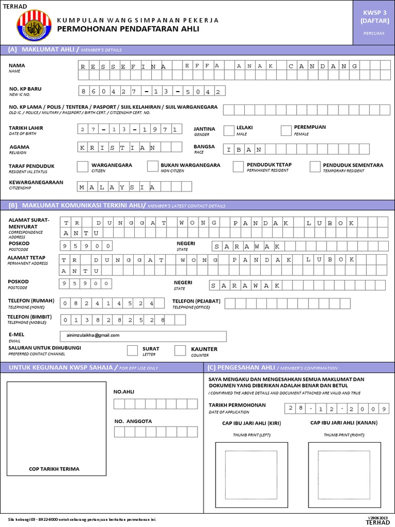 BORANG KWSP 3 DAFTAR Mac2016 PDF | PDF