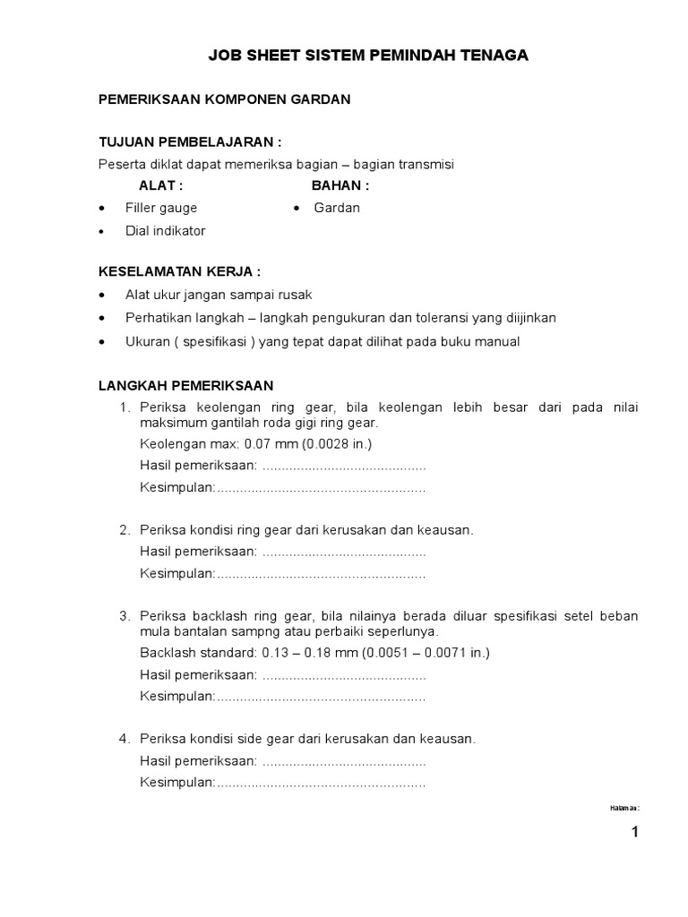 Pemeriksaan Backlash Gardan dan Gear | PDF | Teknologi & Rekayasa