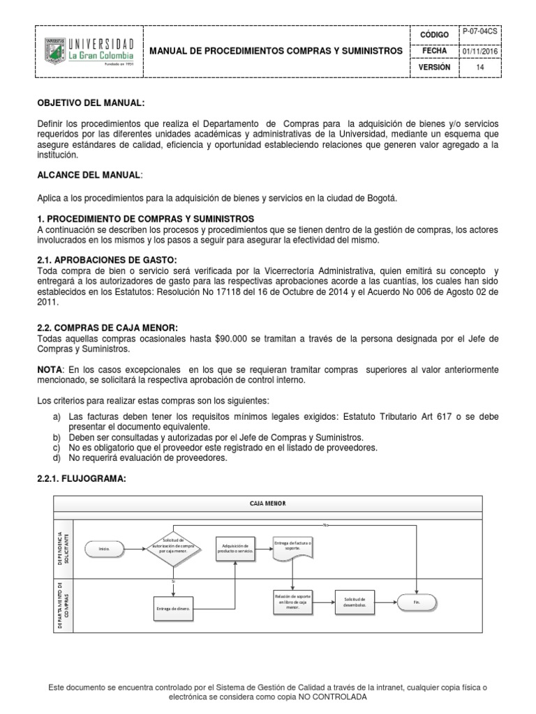 Manual Procedimientos Compras Suministros | Correo electrónico | Calidad (comercial) | Prueba ...