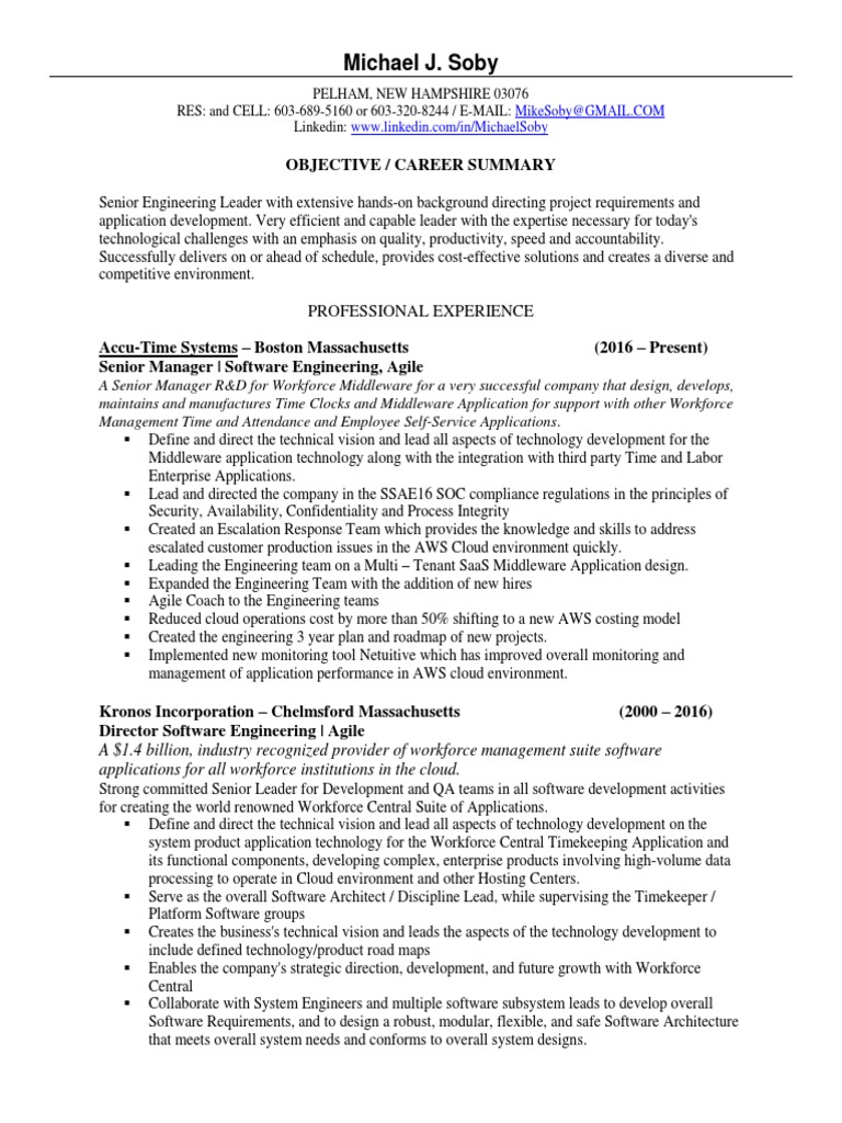Director Software Engineering Agile in Boston MA Resume Michael Soby ...