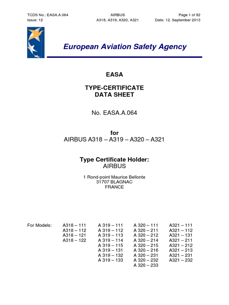 EASA-TCDS-A.064 AIRBUS A318, A319, A320, A321 Single Aisle-12-12092013 ...