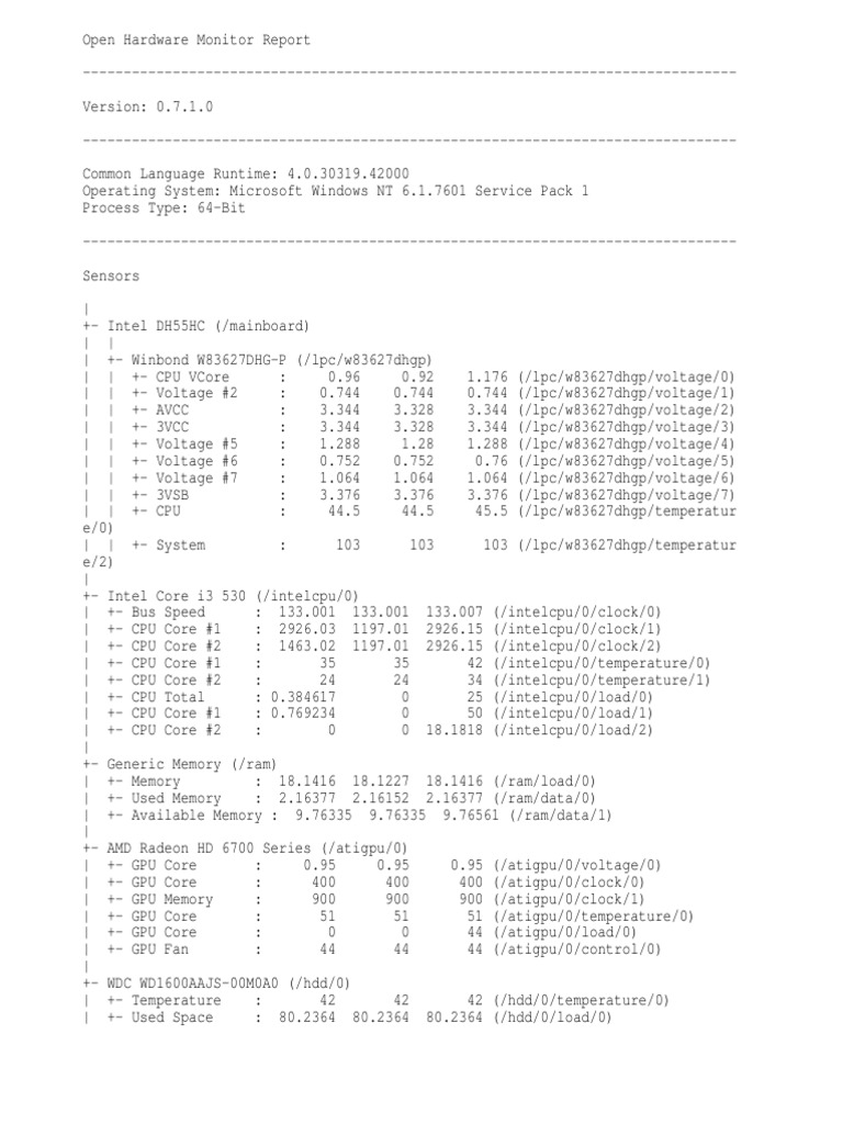 OpenHardwareMonitor Report | PDF | Computer Architecture | Central Processing Unit
