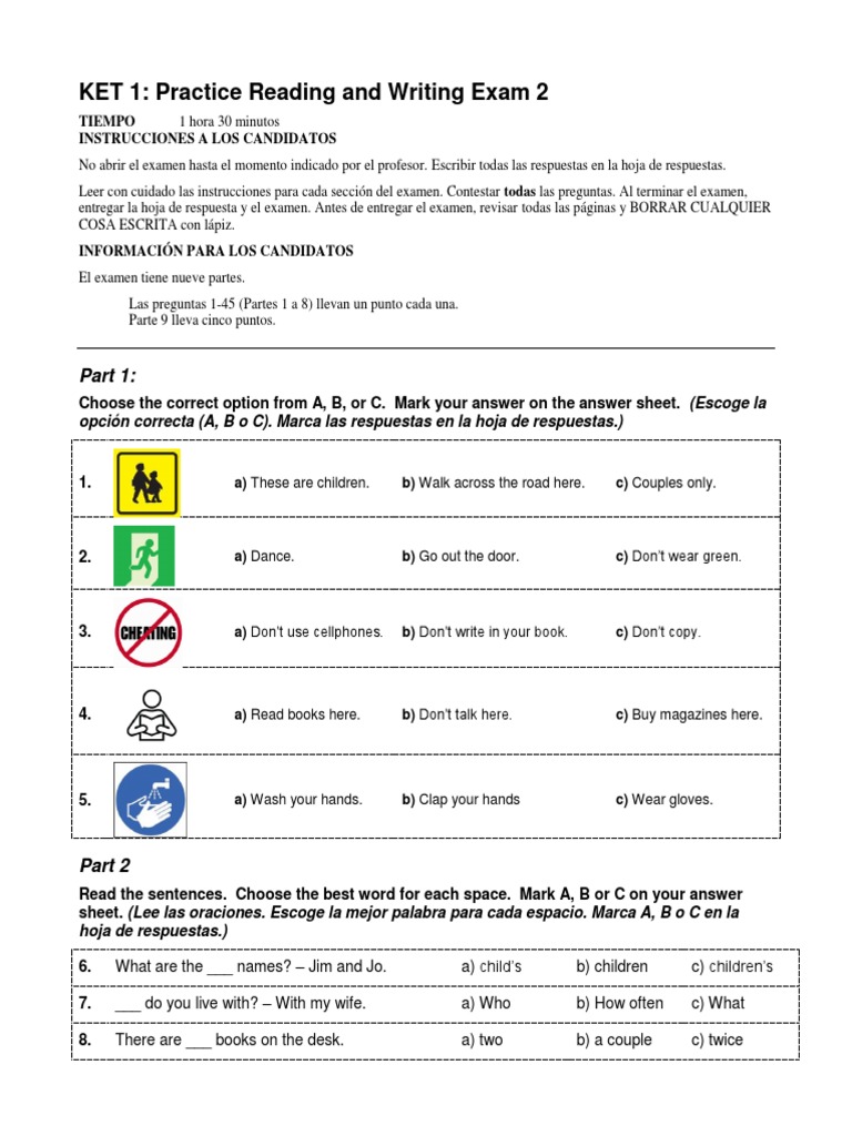 KET 1 Practice Final 2 | PDF | Métodos y materiales de enseñanza | Arte
