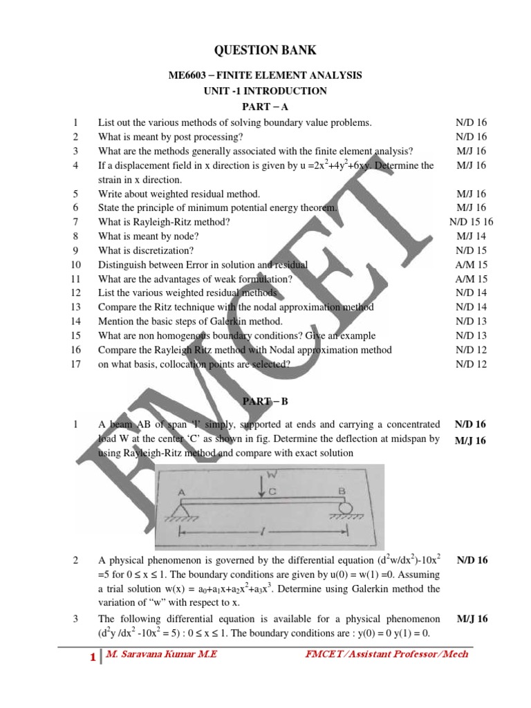 Question Bank With Year - Finite Element Analysis | PDF | Finite ...