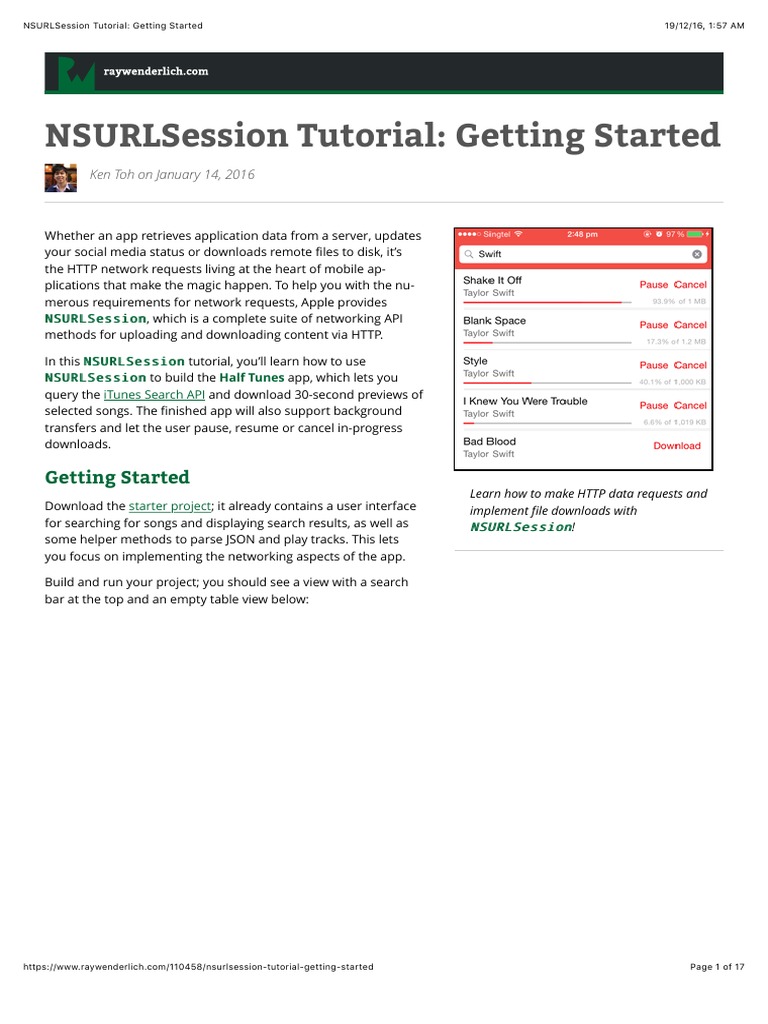 NSURLSession Tutorial: Getting Started | PDF | Hypertext Transfer Protocol | Software Engineering