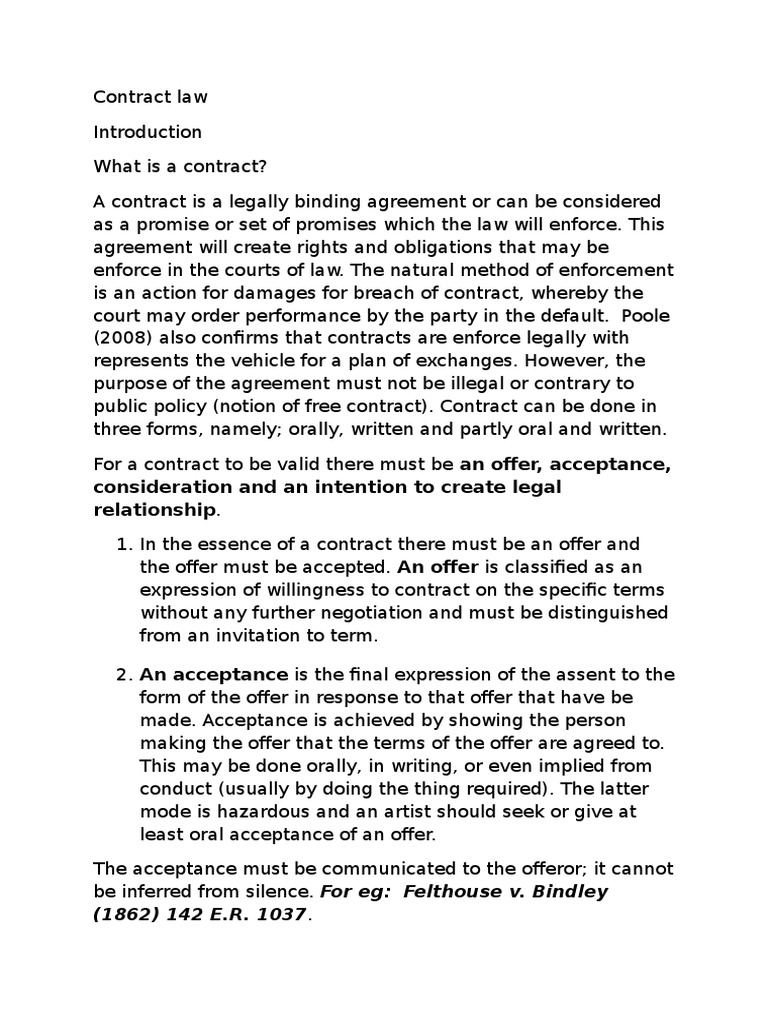 Contract Law | PDF | Offer And Acceptance | Consideration