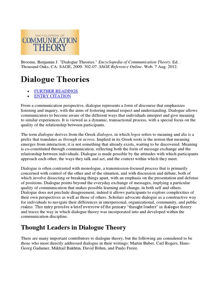 Overview of Dialogue Theory | PDF | Dialogue | Humanistic Psychology