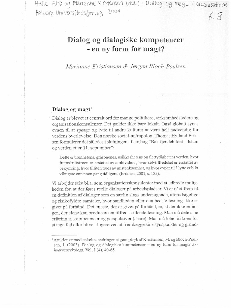 6.2 Kristiansen & Bloch-Poulsen Dialog Og Dialogiske Kompetencer PDF | PDF
