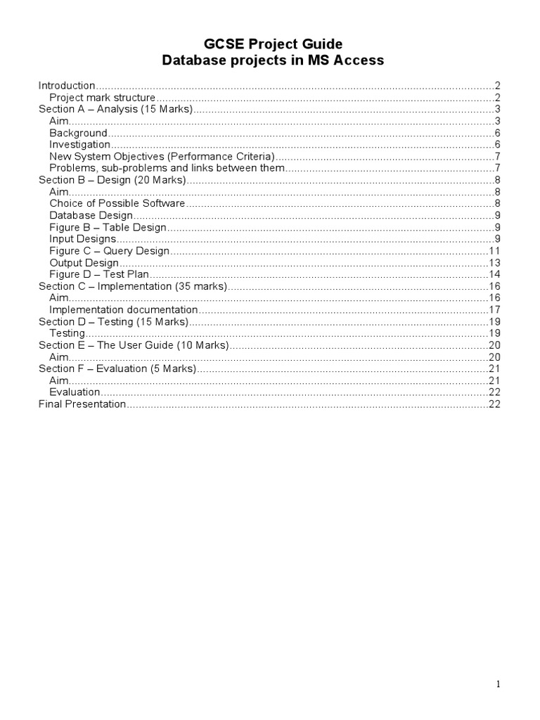 GCSE Project Guide Database Projects in MS Access | PDF | Databases | Input/Output