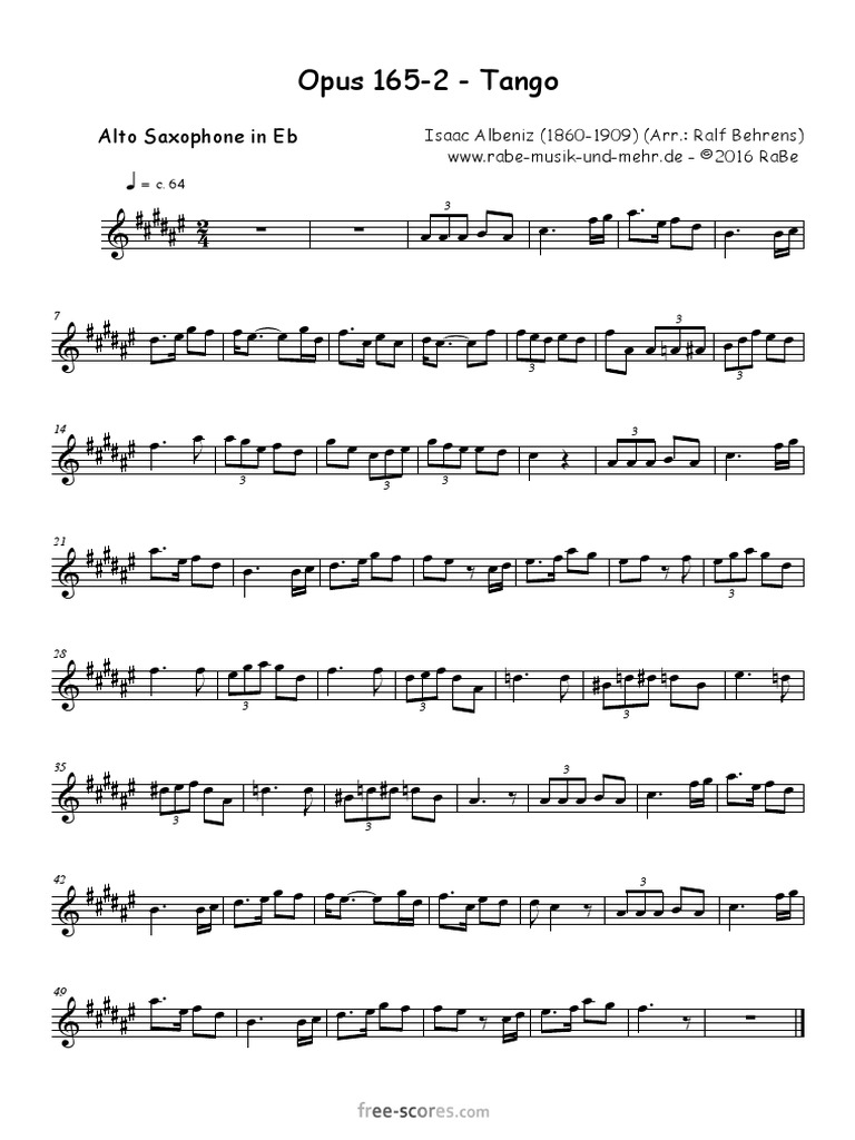 Albeniz Isaac Tango Alto Saxophone 6433 88281 | PDF | Art