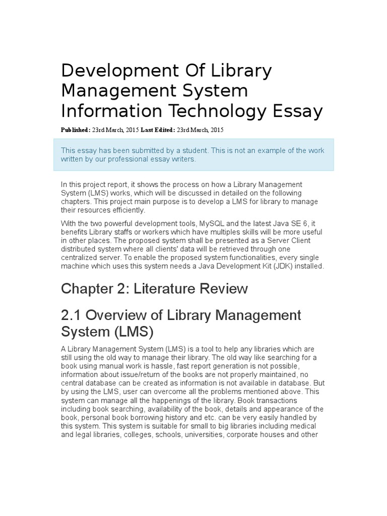 Development of Library Management System Information Technology Essay ...