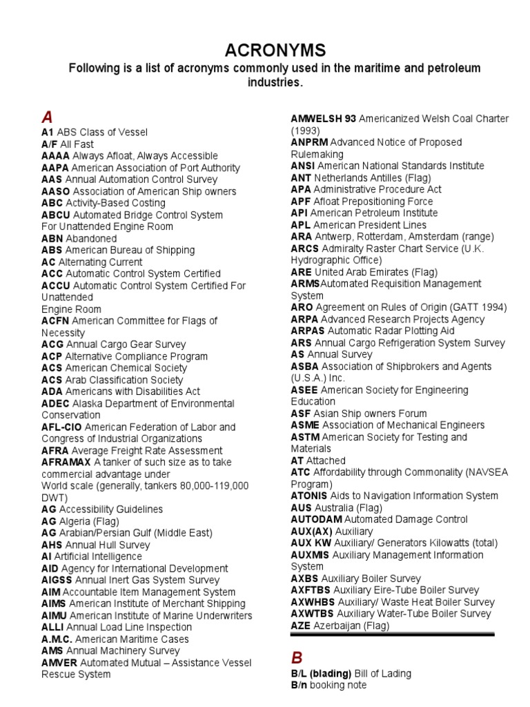 Acronyms | PDF | Oil Tanker | Ships