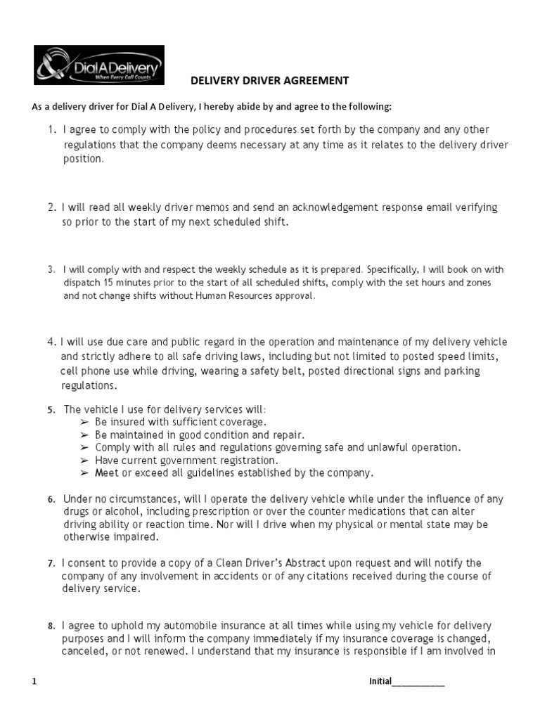 Delivery Driver Agreeement-2 | PDF | Driving | Traffic Collision