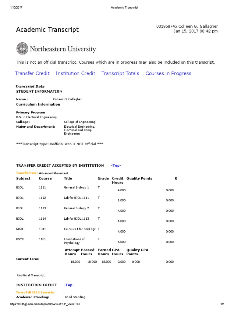 Academic Transcript | PDF | Course Credit | Academic Term