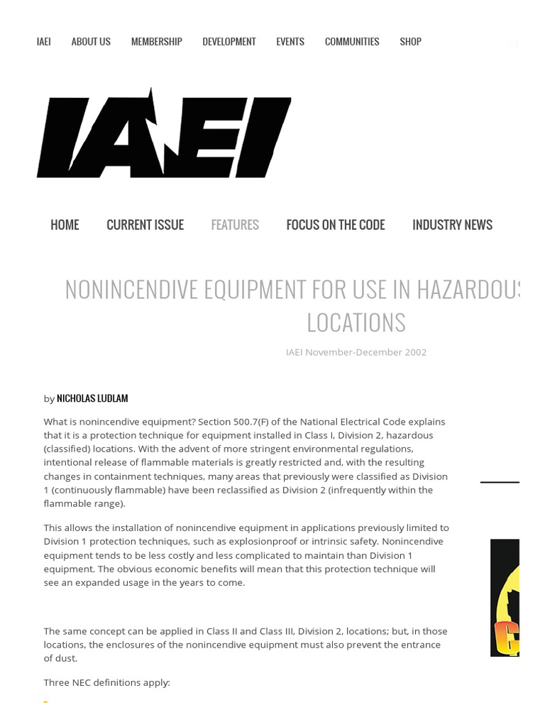 Nonincendive Equipment For Use in Hazardous (Classified) Locations IAEI ...