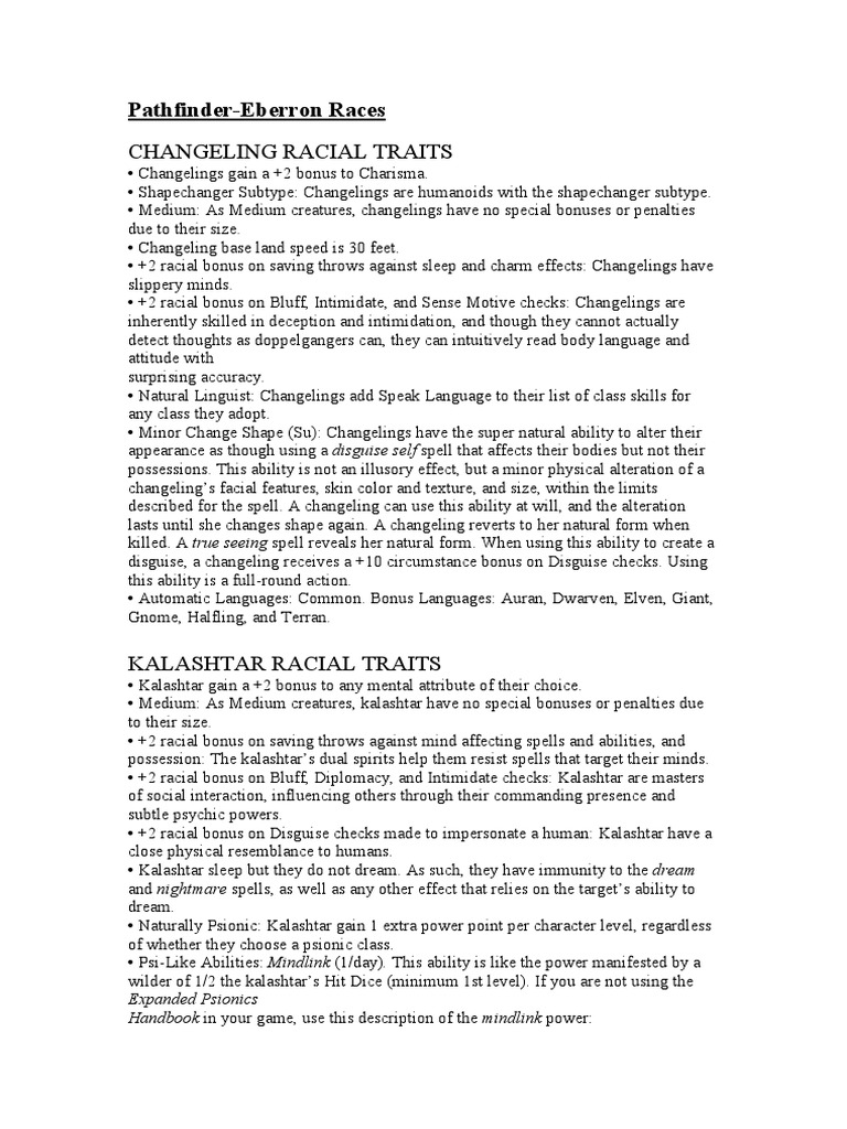 Pathfinder Eberron Races Updated | PDF | World Of Eberron | Fantasy ...