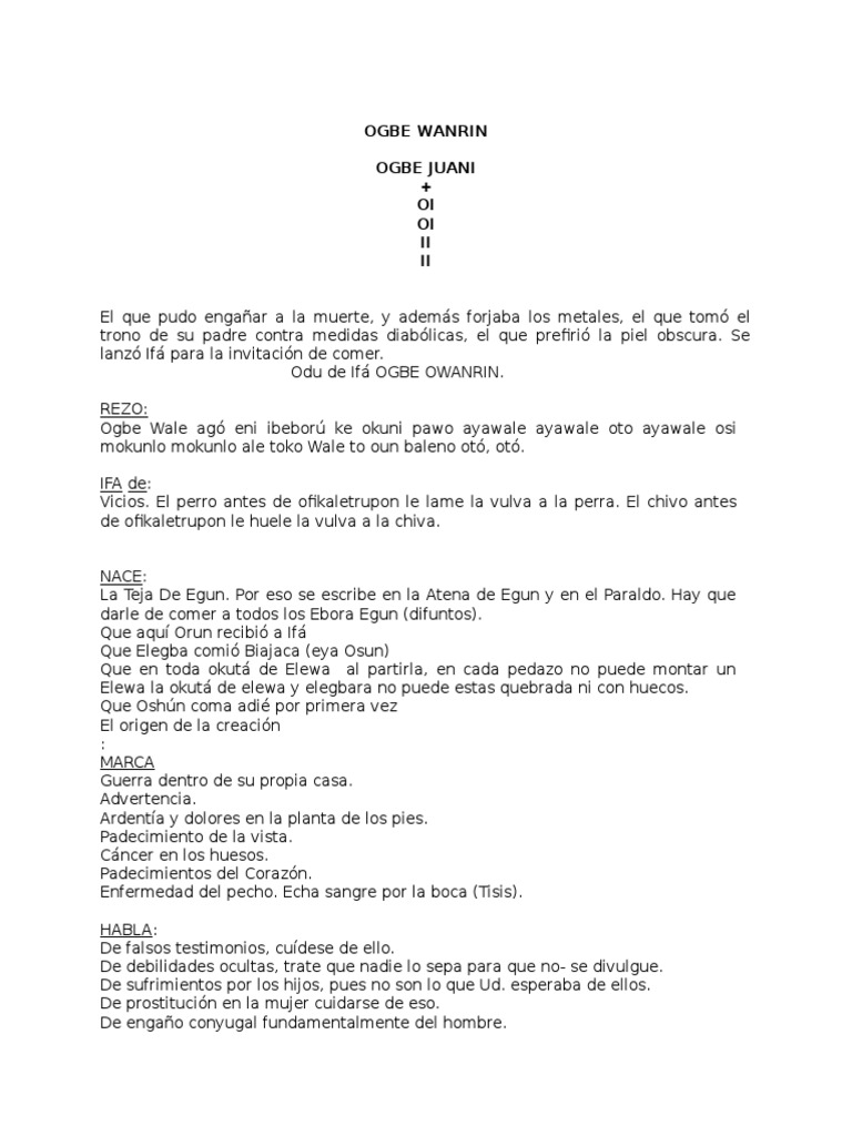 Los orígenes de las cosechas según el Odu Ogbe Owanrin de Ifá | PDF ...