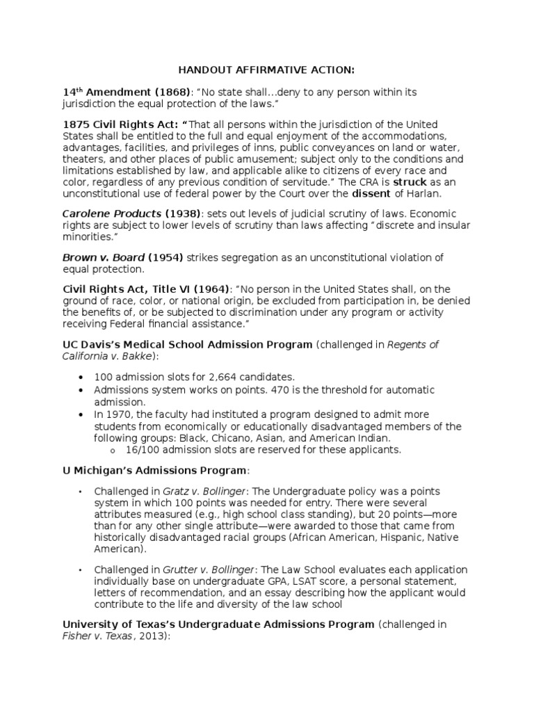 Handout Affirmative Action | PDF | Equal Protection Clause ...